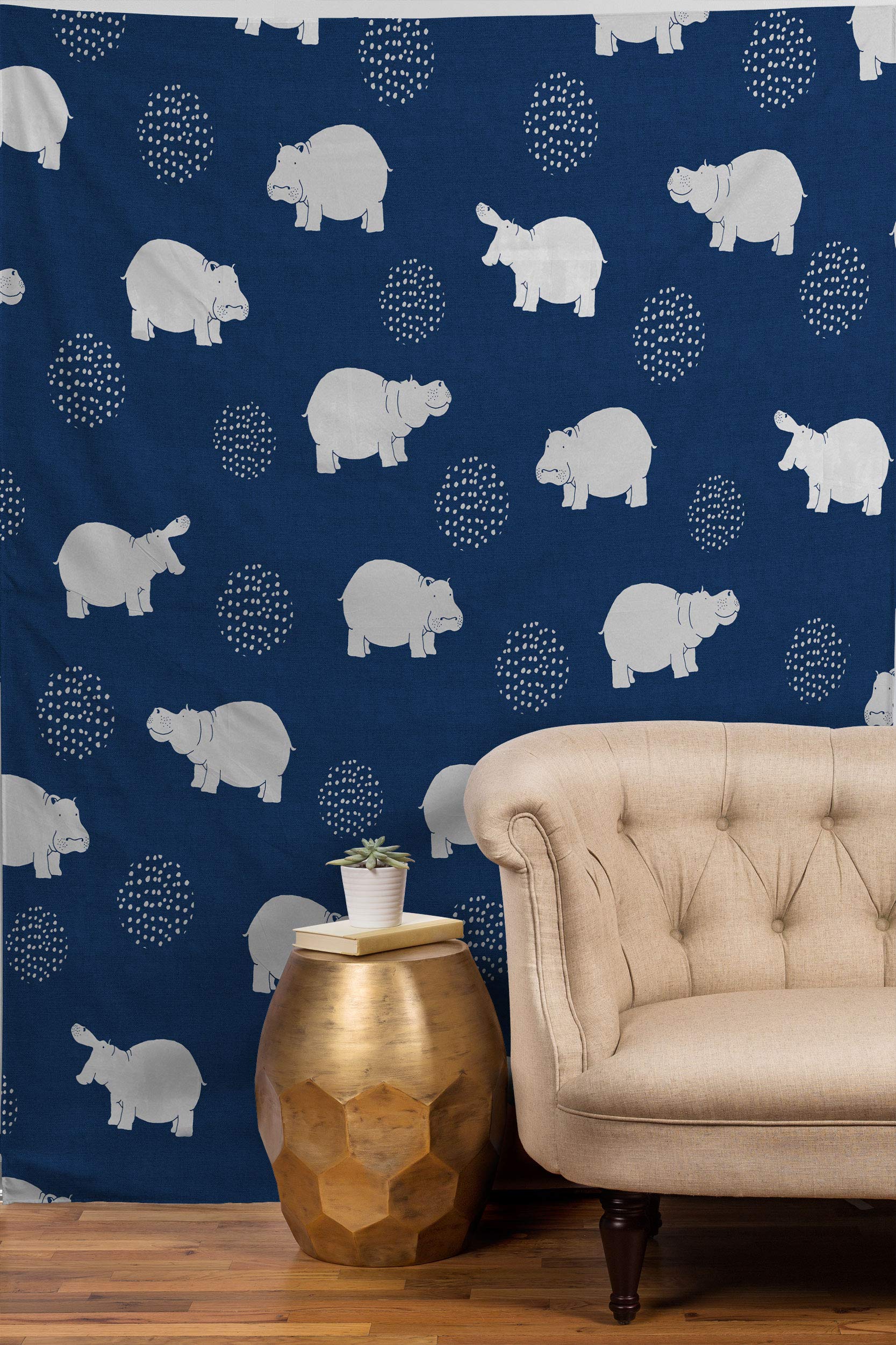 Deny Designs Happy Hippo Blue Kangarui Tapestry, 50" x 60"