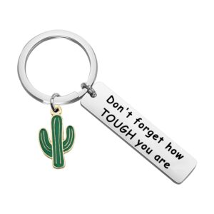 wsnang saguaro cactus keychain don't forget how tough you are keychain cactus jewelry inspirational gift for family friends (cactus keychain)