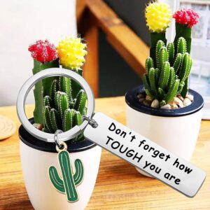 WSNANG Saguaro Cactus Keychain Don't Forget How Tough You Are Keychain Cactus Jewelry Inspirational Gift for Family Friends (Cactus Keychain)