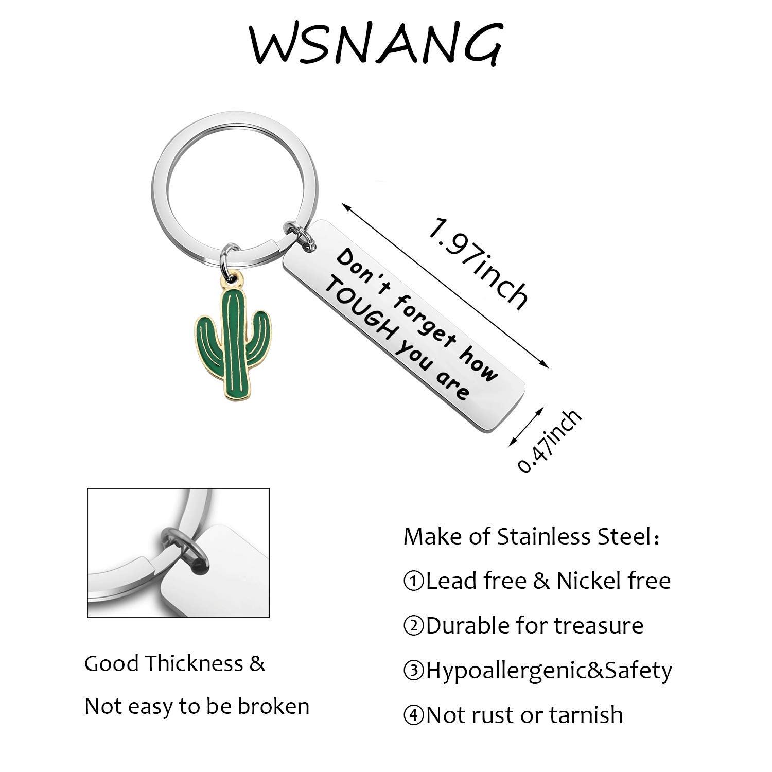 WSNANG Saguaro Cactus Keychain Don't Forget How Tough You Are Keychain Cactus Jewelry Inspirational Gift for Family Friends (Cactus Keychain)