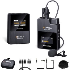 comica boomx-d1 - wireless microphone system for cameras, camcorders, smartphones, laptops, compact wireless lavalier lapel microphone with noise reduction, low latency, monitoring, muting