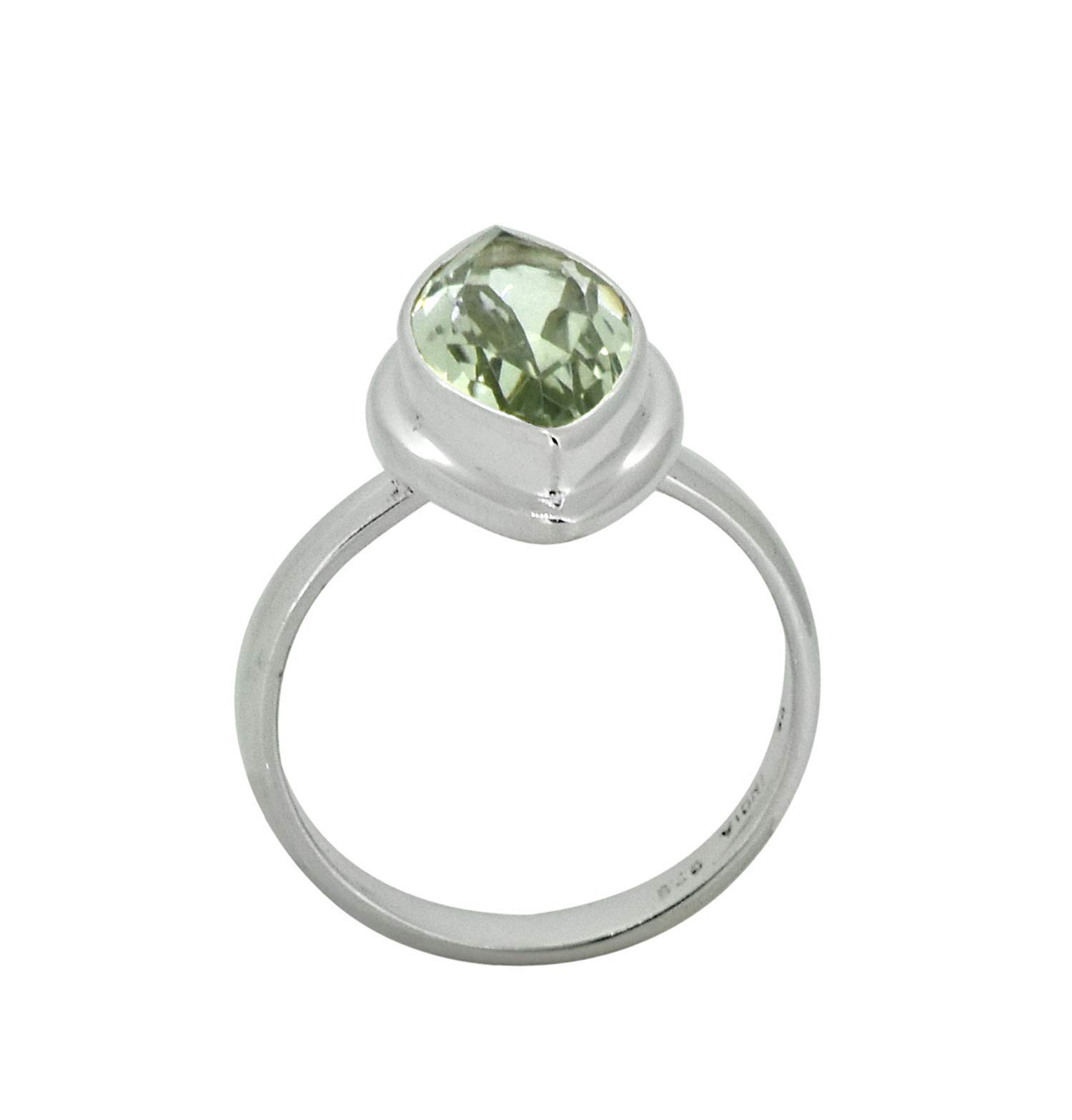 YoTreasure Green Amethyst Solid 925 Sterling Silver Gemstone Ring Jewelry