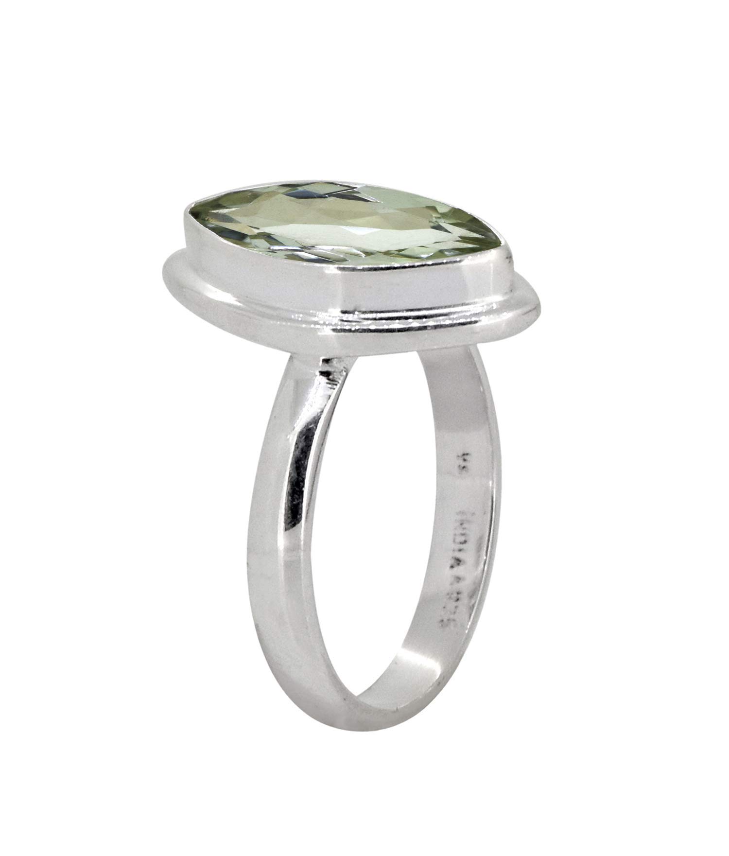 YoTreasure Green Amethyst Solid 925 Sterling Silver Gemstone Ring Jewelry