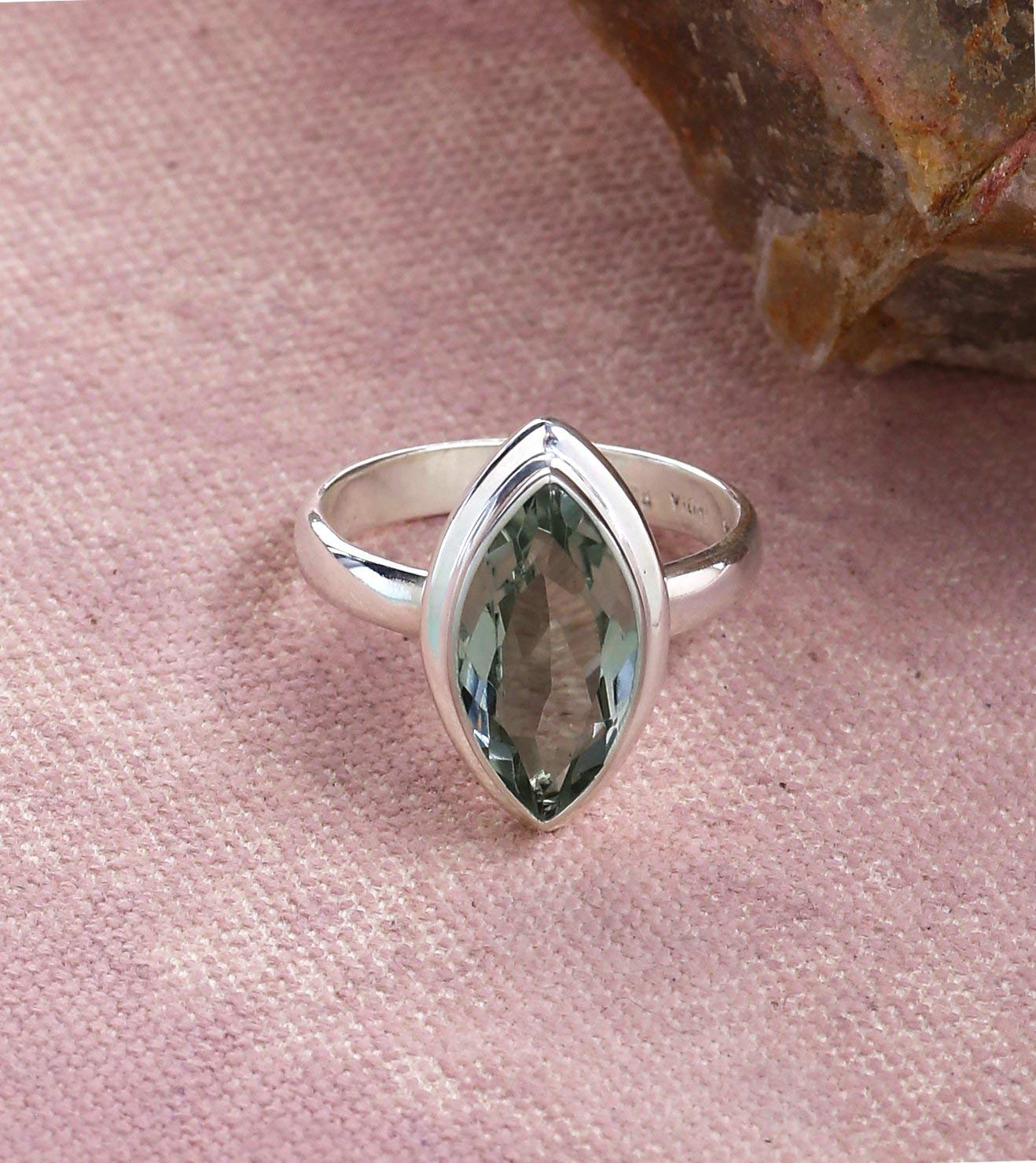 YoTreasure Green Amethyst Solid 925 Sterling Silver Gemstone Ring Jewelry