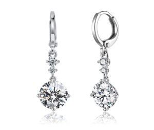 drop dangle earrings leverback 9mm 2.75ct and 2pcs small cz cubic zirconia design 15k white gold plated with hypoallergenic hoops gorgeous gift for women