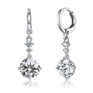 Drop Dangle Earrings Leverback 9MM 2.75ct and 2pcs Small CZ Cubic Zirconia Design 15K White Gold Plated with Hypoallergenic Hoops Gorgeous Gift for Women