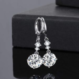 Drop Dangle Earrings Leverback 9MM 2.75ct and 2pcs Small CZ Cubic Zirconia Design 15K White Gold Plated with Hypoallergenic Hoops Gorgeous Gift for Women