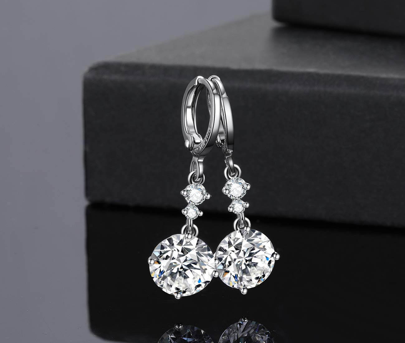 Drop Dangle Earrings Leverback 9MM 2.75ct and 2pcs Small CZ Cubic Zirconia Design 15K White Gold Plated with Hypoallergenic Hoops Gorgeous Gift for Women