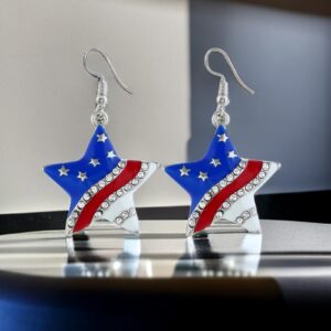 LEPRATO 4th of July Patriotic Earrings Independence Day American Flag Hook Earring for Women