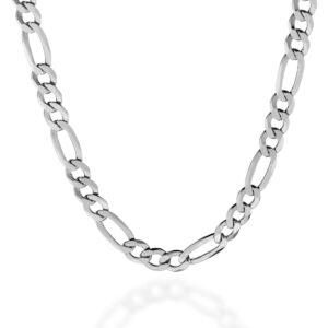 quadri figaro sterling silver chain for men – 7 mm mens necklaces chains, men's solid real italian link chain 22 inch, cadena de plata 925 para hombre, diamond cut made in italy, gift box