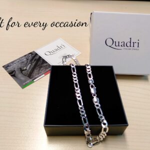 QUADRI Figaro Sterling Silver Chain for Men – 7 mm Mens Necklaces Chains, Men's Solid Real Italian Link Chain 22 Inch, Cadena de Plata 925 para Hombre, Diamond Cut Made in Italy, Gift Box