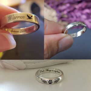 LONAGO Personalized Name Band Ring Engraved Name Ring Band Gift for Women Mem