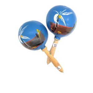 8" hand made genuine mexican real wooden maracas (pack of 2) (blue)