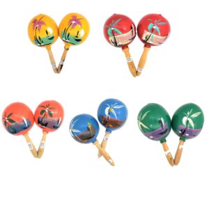 8" Hand Made Genuine Mexican Real Wooden Maracas (Pack of 2) (Blue)