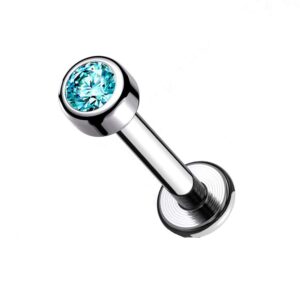 pierced owl 16g g23 implant grade titanium internally threaded bezel set cz crystal labret monroe lip cartilage helix tragus stud (aqua)