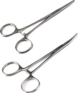 surgical online versatile angling tools with 2pc 5 inch fishing forceps set - stainless steel, curved & straight hemostats, serrated jaws, locking mechanism, and lightweight design