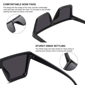 STORYCOAST Square Sunglasses for Women Men Fashion Big Frame Flat Top Sun Glasses Mirror Lens (Matte Black-Gray)