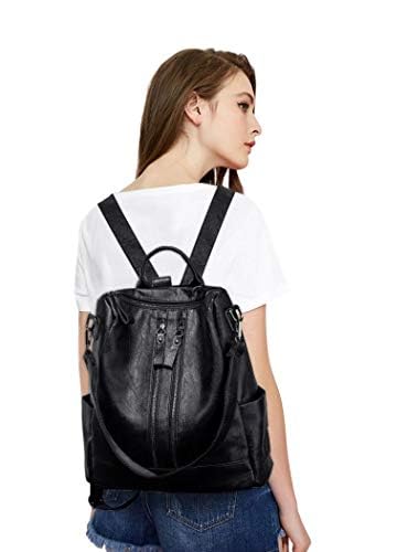 Ro Rox Womens Faux Leather Punk Zip Laptop Adult Uni Work Backpack Bag Rucksack - Black