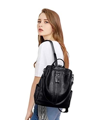 Ro Rox Womens Faux Leather Punk Zip Laptop Adult Uni Work Backpack Bag Rucksack - Black