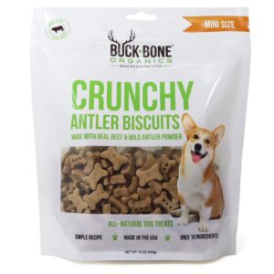 buck bone organics dog biscuits, made with real antler and organics ingredients (mini's 16 oz)