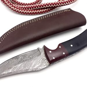 Nooraki SK-63 Handmade Damascus Hunting Knife 8.5 inches Full Tang Blade with Leather Sheath Skinner Knife, Camel Bone Handle