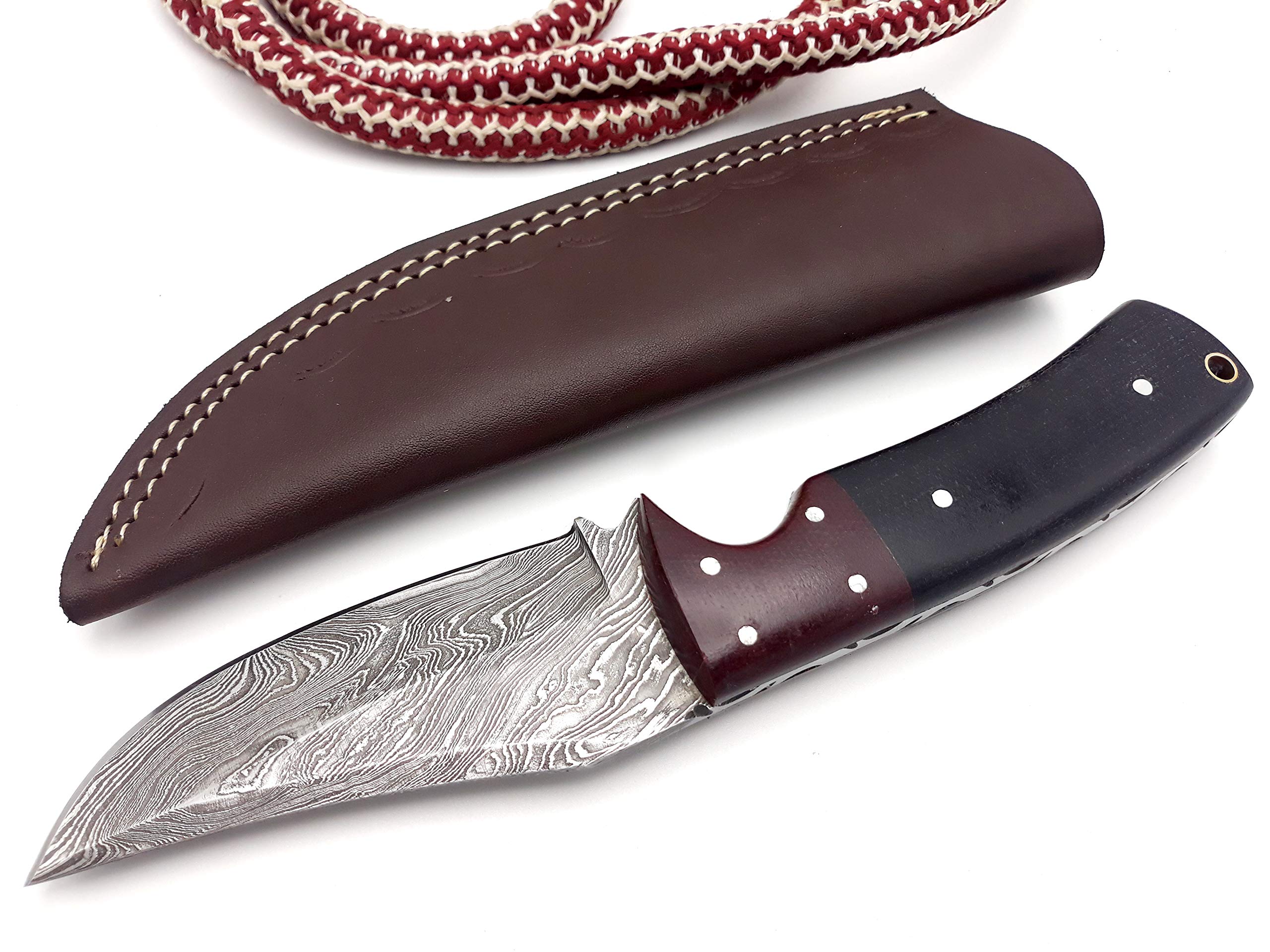 Nooraki SK-63 Handmade Damascus Hunting Knife 8.5 inches Full Tang Blade with Leather Sheath Skinner Knife, Camel Bone Handle