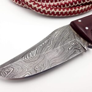 Nooraki SK-63 Handmade Damascus Hunting Knife 8.5 inches Full Tang Blade with Leather Sheath Skinner Knife, Camel Bone Handle