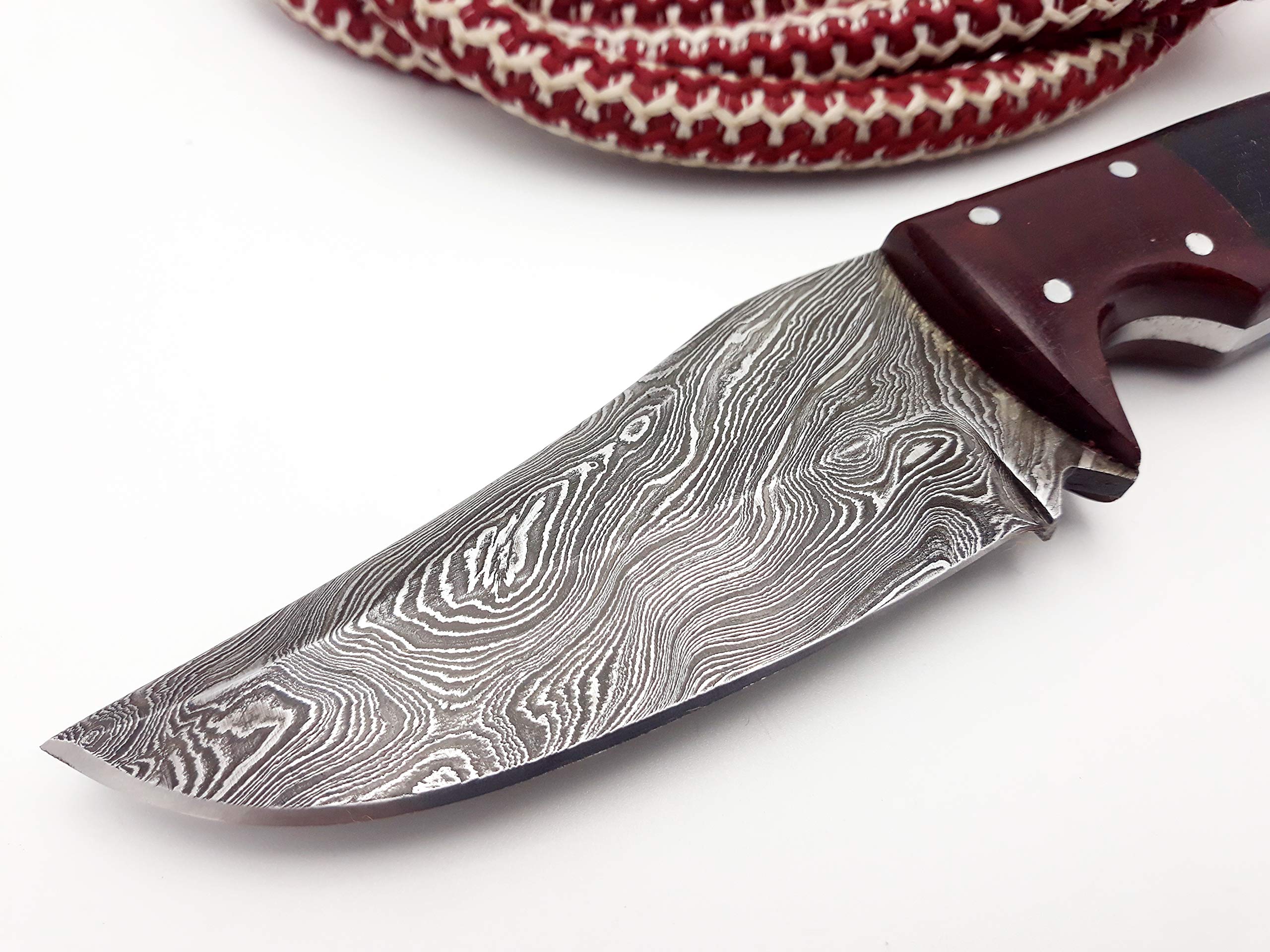 Nooraki SK-63 Handmade Damascus Hunting Knife 8.5 inches Full Tang Blade with Leather Sheath Skinner Knife, Camel Bone Handle