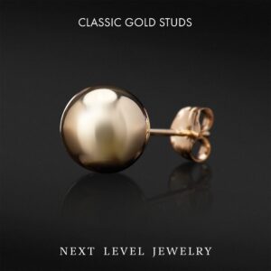 14K Yellow Gold Polished Ball Stud Earrings 3MM - 8MM, Gold Ball Earrings for Women, Gold Stud Earrings for Women 14K Real Gold, Gold Post Earrings, 100% Real 14K Gold, Next Level Jewelry - 5mm