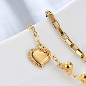 Jude Jewelers Stainless Steel Heart Charm Box Chain Adjustable Size Strand Bracelet (Gold)