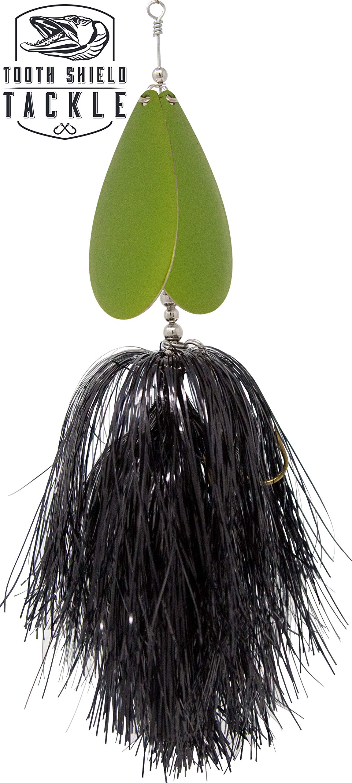 Tooth Shield Tackle Musky Bucktail (Black/Lime Green) Muskie Pike Double 10 Inline Spinner Musky Lures Baits Tackle