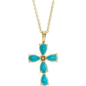 bonyak jewelry 14kt yellow gold cabochon turquoise cross 16-18" necklace