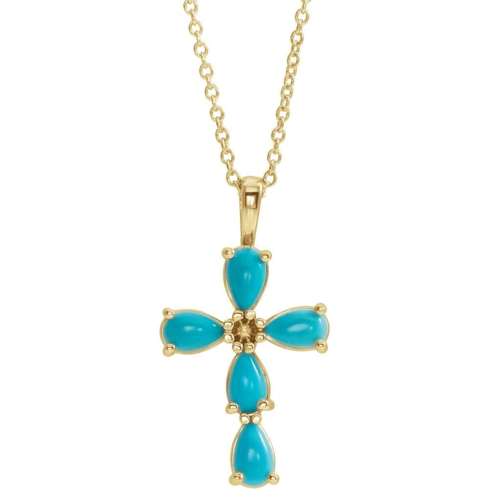 Bonyak Jewelry 14kt Yellow Gold Cabochon Turquoise Cross 16-18" Necklace