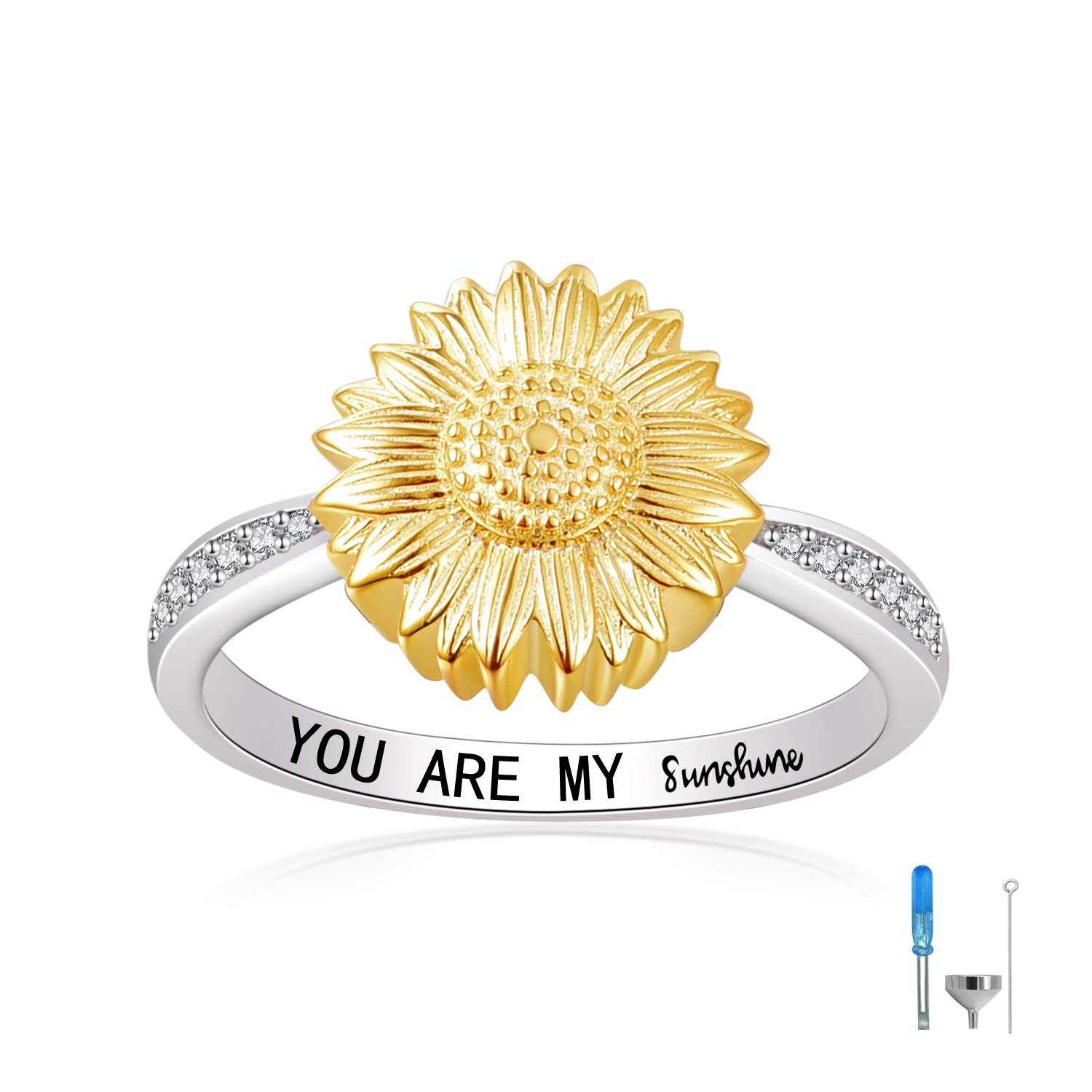 Sunflower Urn Ring You are My Sunshine 925 Sterling Silver Keepsake Memorial Cremation Urn Ring for Ashes for Women (9)