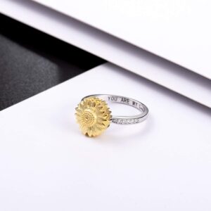 Sunflower Urn Ring You are My Sunshine 925 Sterling Silver Keepsake Memorial Cremation Urn Ring for Ashes for Women (9)