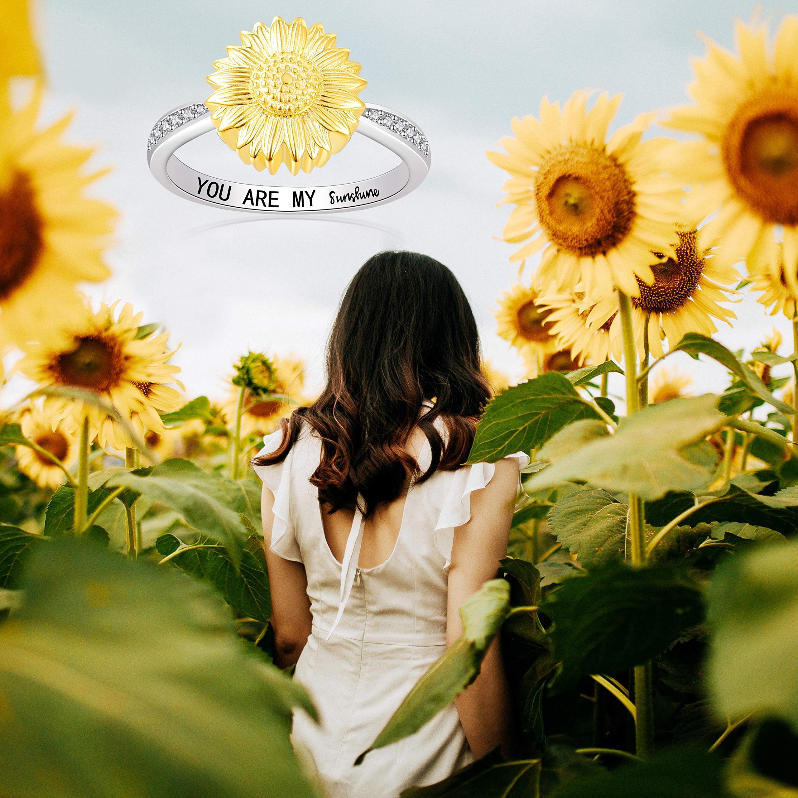 Sunflower Urn Ring You are My Sunshine 925 Sterling Silver Keepsake Memorial Cremation Urn Ring for Ashes for Women (9)