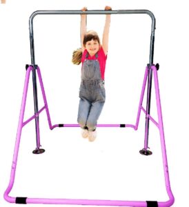 gympro kids gymnastics bar horizontal bar junior gymnastic training equipment height adjustable climb tower balance bar asymmetric bar playground (pink)