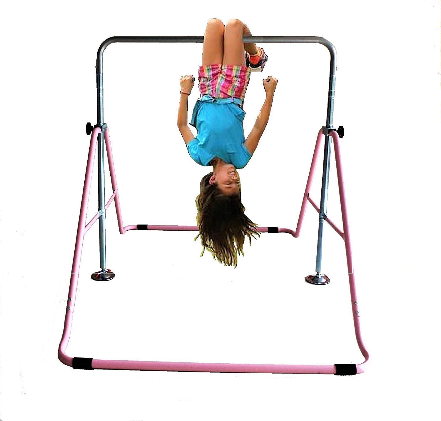 GYMPRO Kids Gymnastics Bar Horizontal Bar Junior Gymnastic Training Equipment Height Adjustable Climb Tower Balance Bar Asymmetric Bar Playground (Pink)