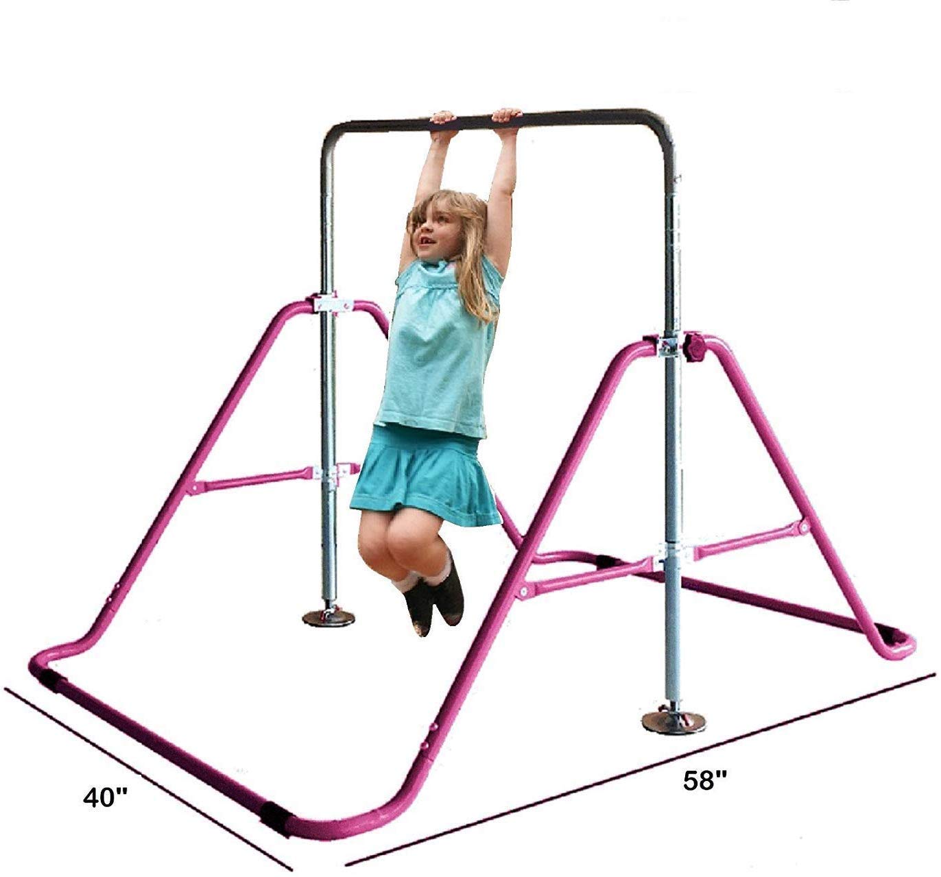 GYMPRO Kids Gymnastics Bar Horizontal Bar Junior Gymnastic Training Equipment Height Adjustable Climb Tower Balance Bar Asymmetric Bar Playground (Pink)