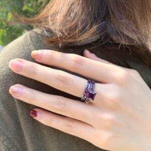 SHELOVES Women Black Gold Plated Wedding Rings Purple Amethyst Princess Cz Engagement Ring Sets 5