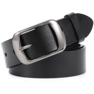 whippy women leather belts for jeans pants fashion dress belt for women with solid pin buckle, black, m