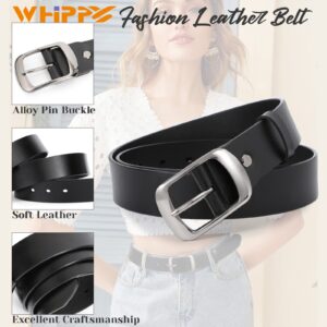 WHIPPY Women Leather Belts for Jeans Pants Fashion Dress Belt for Women with Solid Pin Buckle, Black, M