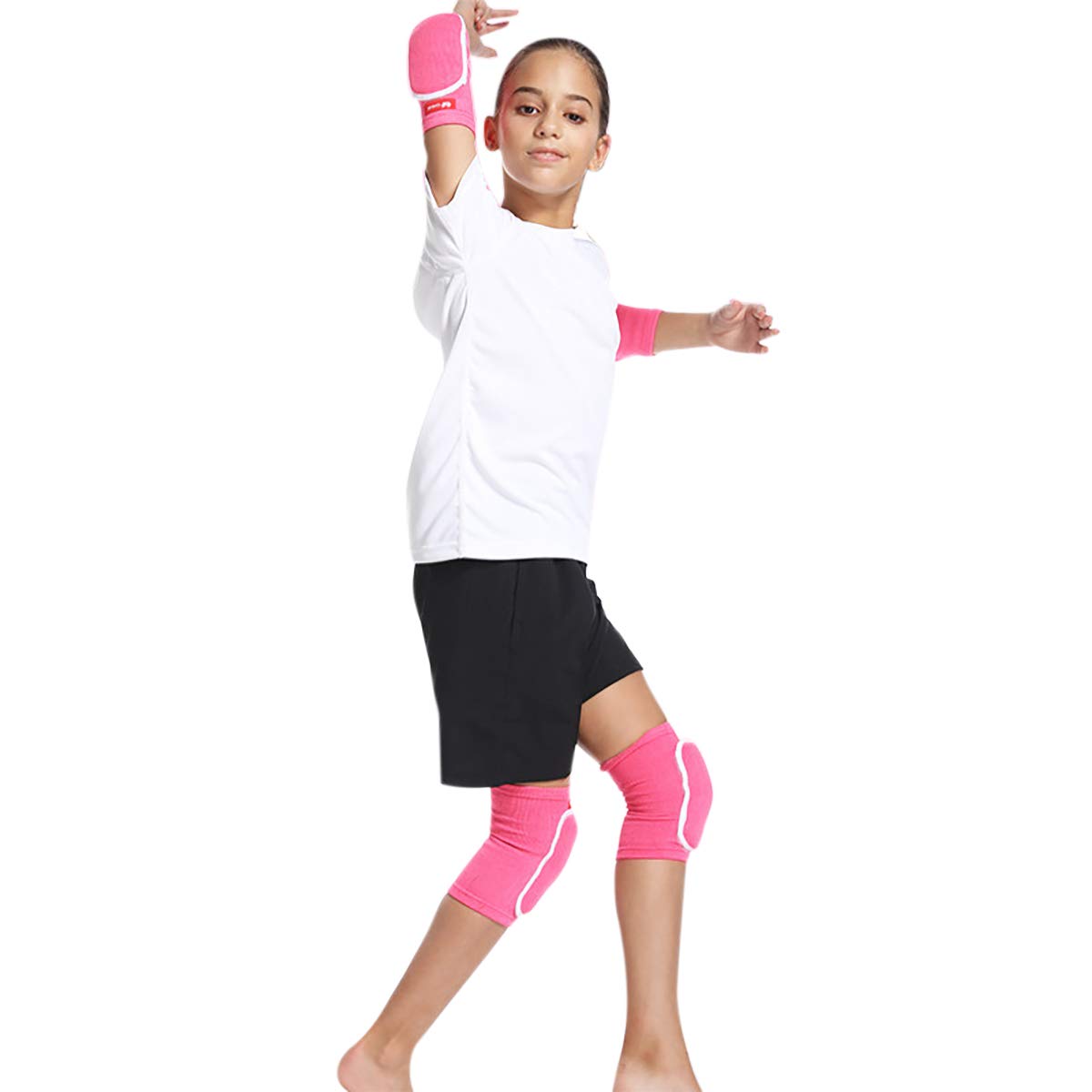 ANKOMINA Children Kids 2 Pairs Knee Pad and Elbow Support Set,Anti-Slip Breathable Flexible Elastic Knee Brace Knee Elbow Support Protector for Volleyball Football Dance Yoga Skating Baskeball Sport