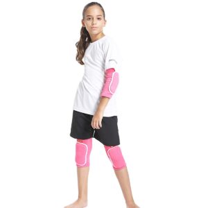 ANKOMINA Children Kids 2 Pairs Knee Pad and Elbow Support Set,Anti-Slip Breathable Flexible Elastic Knee Brace Knee Elbow Support Protector for Volleyball Football Dance Yoga Skating Baskeball Sport