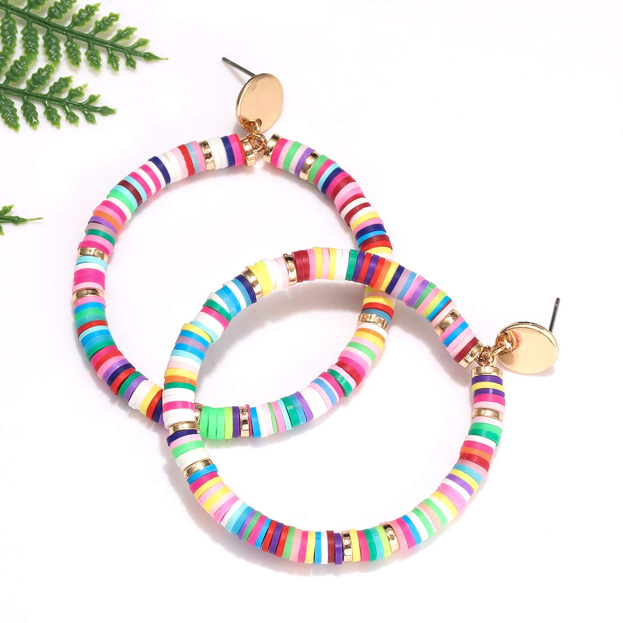 urfer Heishi Earrings Rainbow Colorful African Vinyl Disc Beaded Drop Dangle Stud Earrings Fun Summer Tribal Jewelry(colourful)