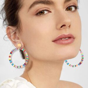 urfer Heishi Earrings Rainbow Colorful African Vinyl Disc Beaded Drop Dangle Stud Earrings Fun Summer Tribal Jewelry(colourful)