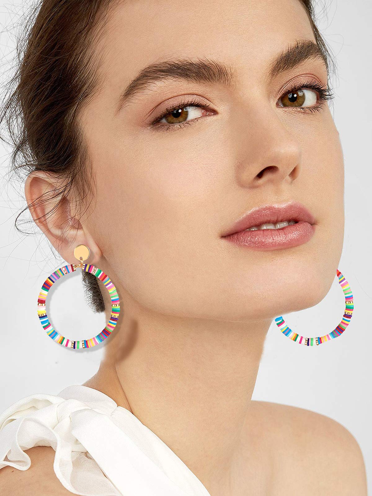 urfer Heishi Earrings Rainbow Colorful African Vinyl Disc Beaded Drop Dangle Stud Earrings Fun Summer Tribal Jewelry(colourful)