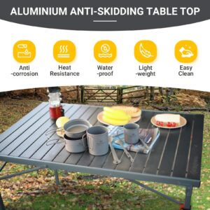 KingCamp Aluminum Folding Lightweight Roll Portable Stable Table for Camping Picnic Barbecue Backyard Party, Indoor & Outdoor, Oversize, Silver Black