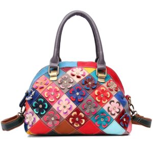 women multicolor shell bag genuine leather cute tote bag colorful handbag purses (flower-multicoloured-s)