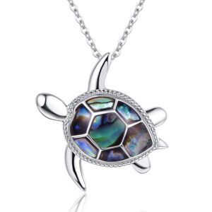 praymos 925 sterling silver necklace for women, turtle pendant with abalone shell, adjustable chain, birthday gifts, christmas gifts, stocking stuffers